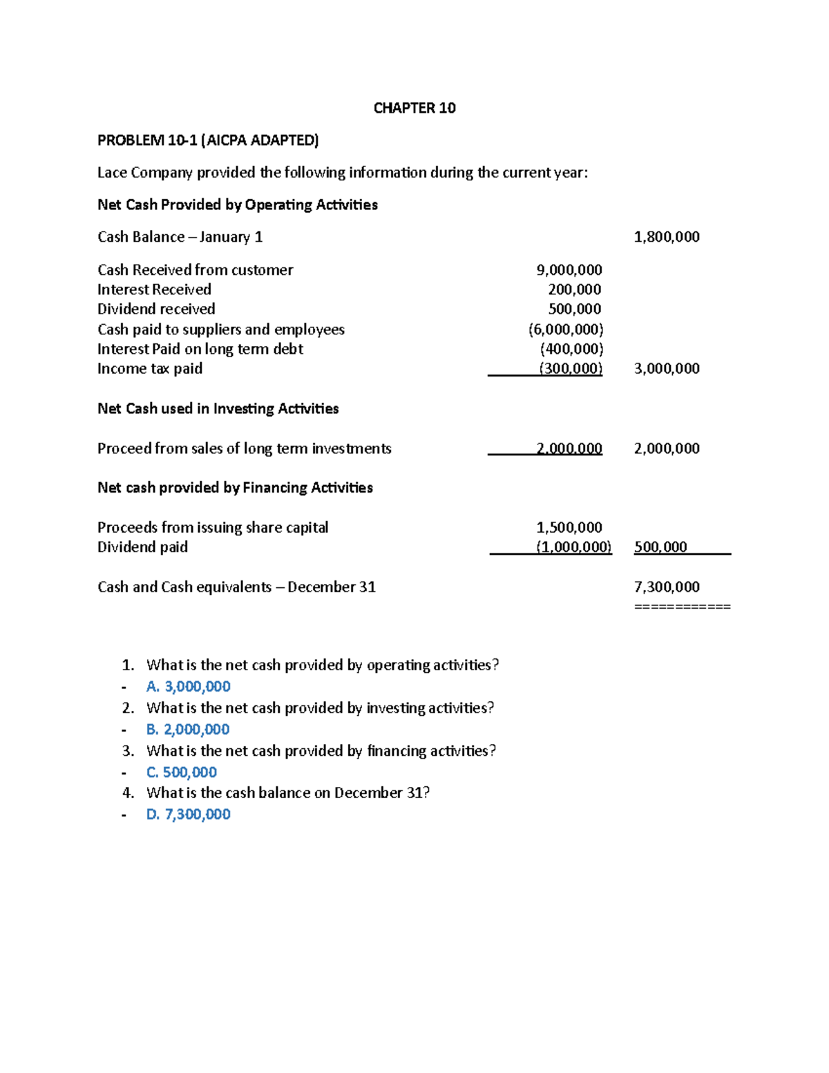 Chapter 10 - Cash Flow Statement Problems and Solutions - Studocu