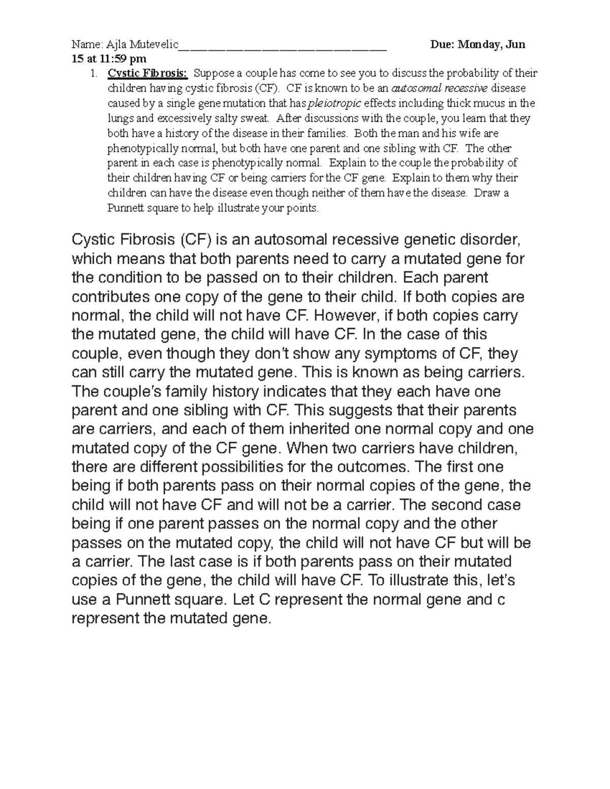 Genetic Counseling on Cystic Fibrosis & Inheritance Patterns (Su2020 ...
