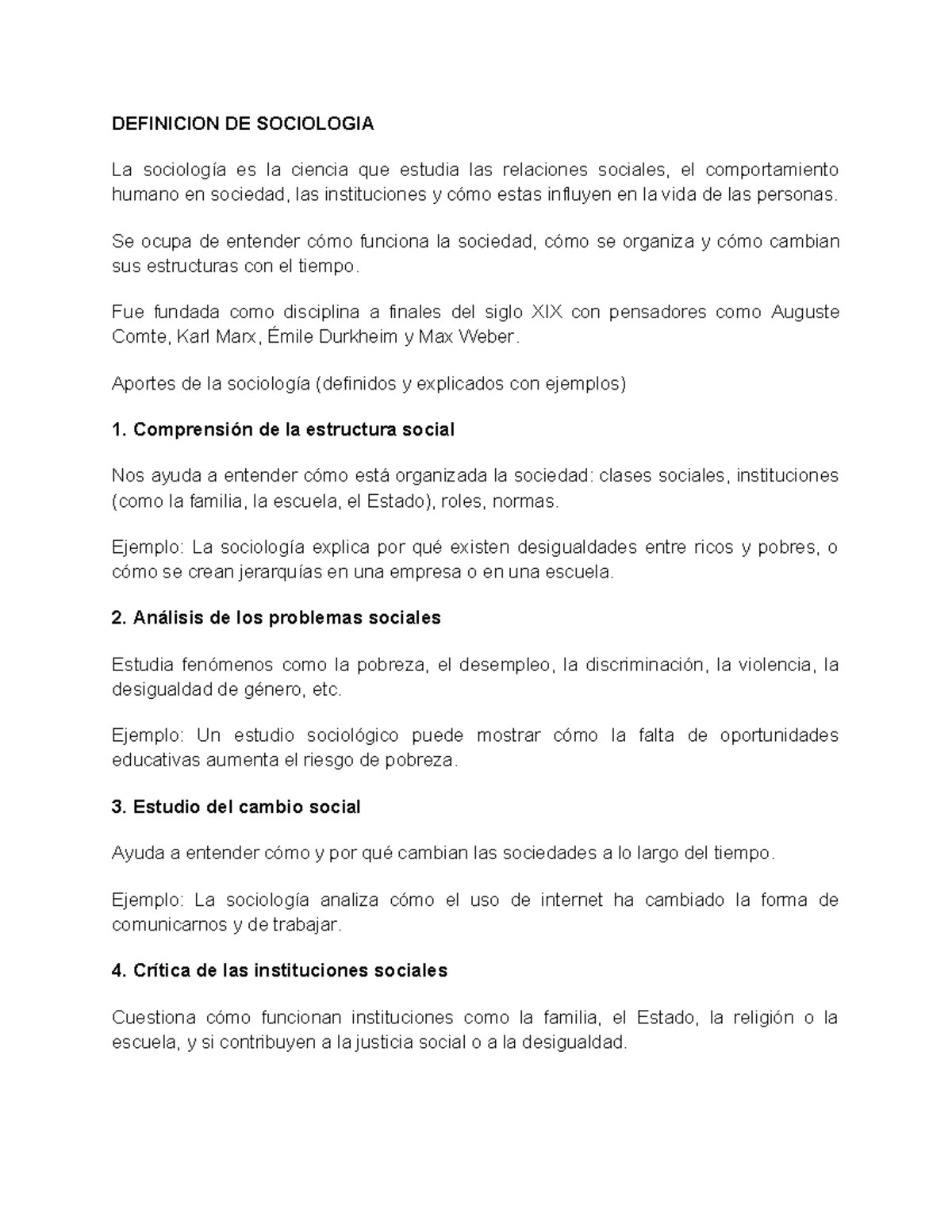 Definición y Aportes de la Sociología: Un Análisis Social - Studocu