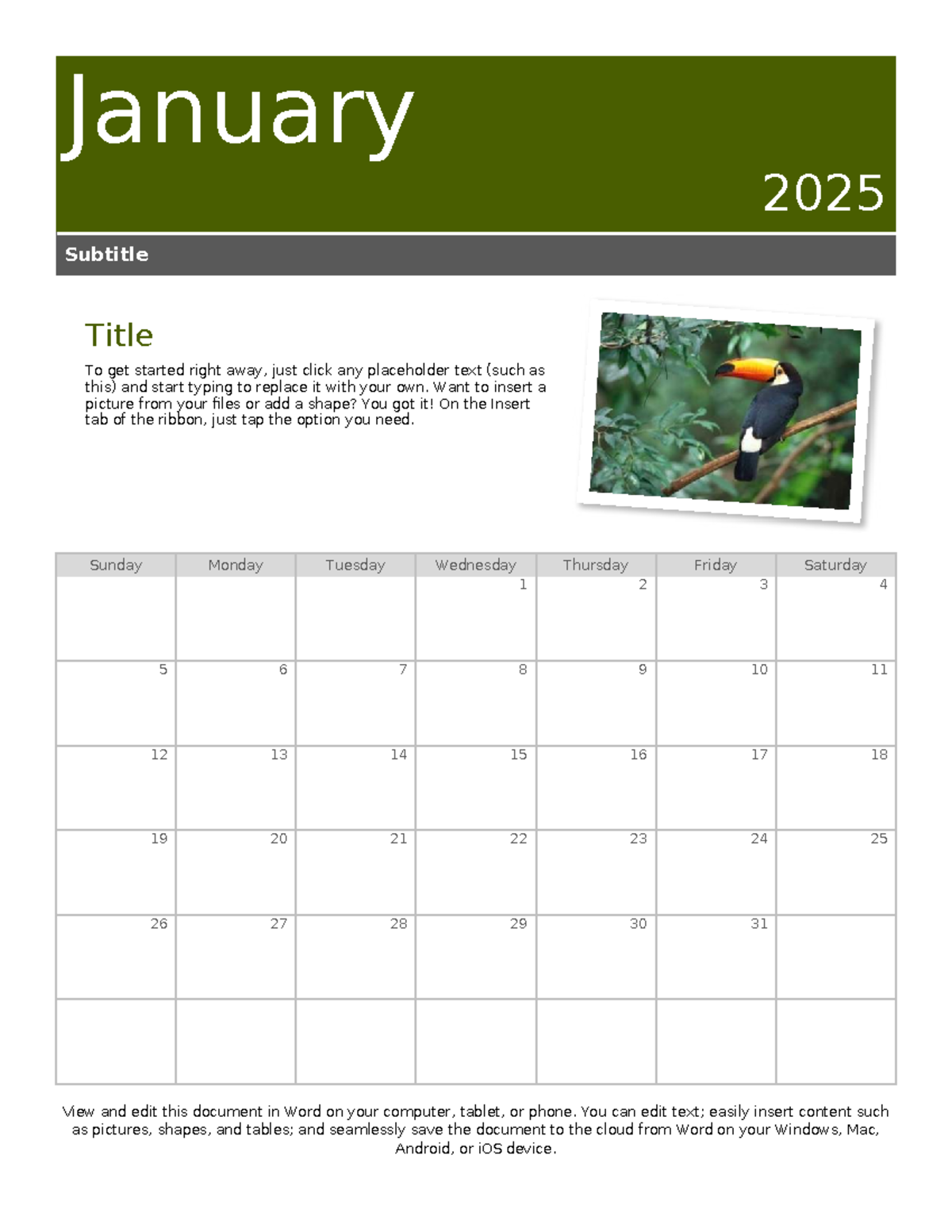 January 2025 Calendar Overview for Review - Studocu