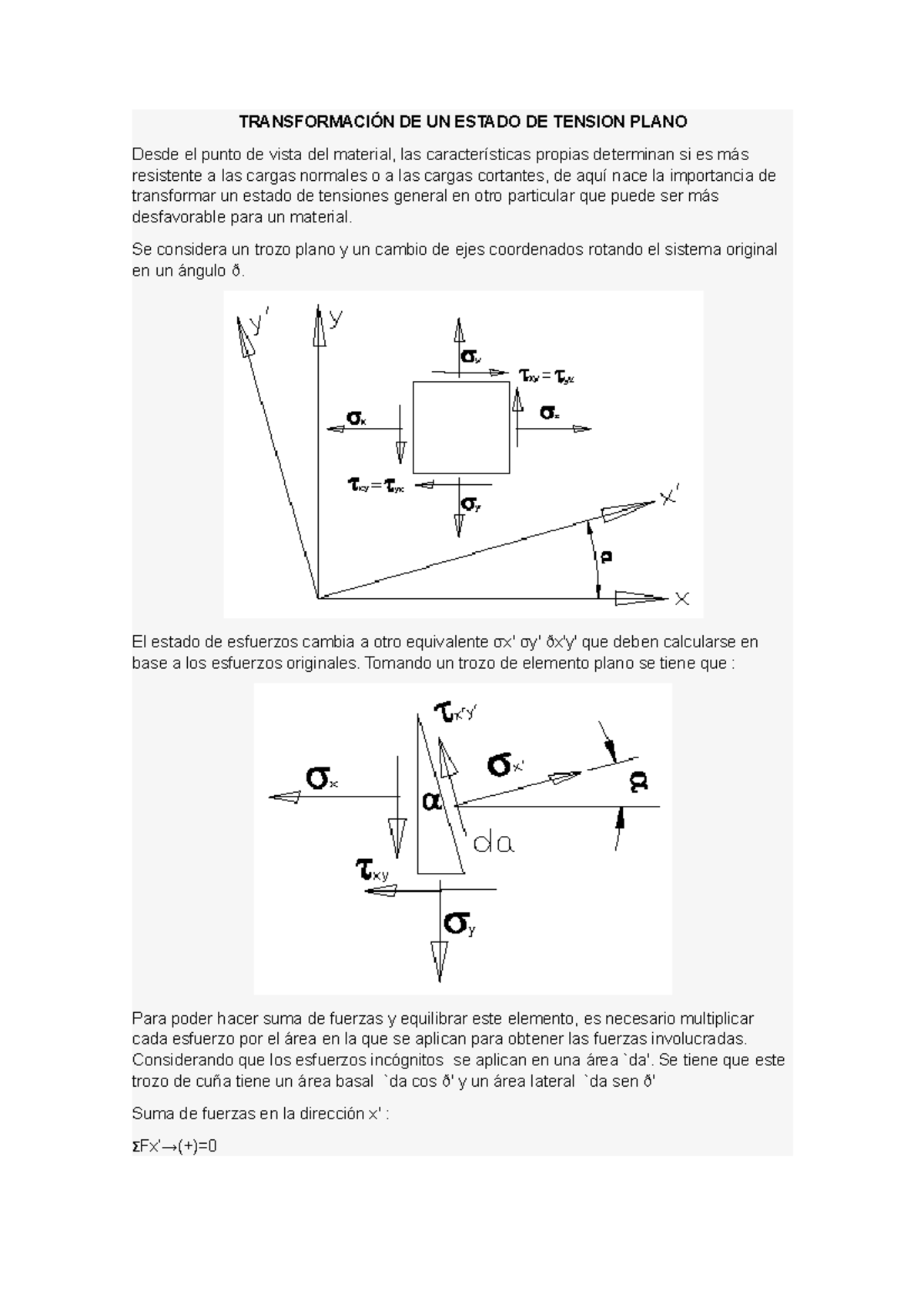 1.1.5. Esfuerzo biaxial (Esfuerzo en planos inclinados) - TRANSFORMACIÓN DE UN ESTADO DE TENSION ...