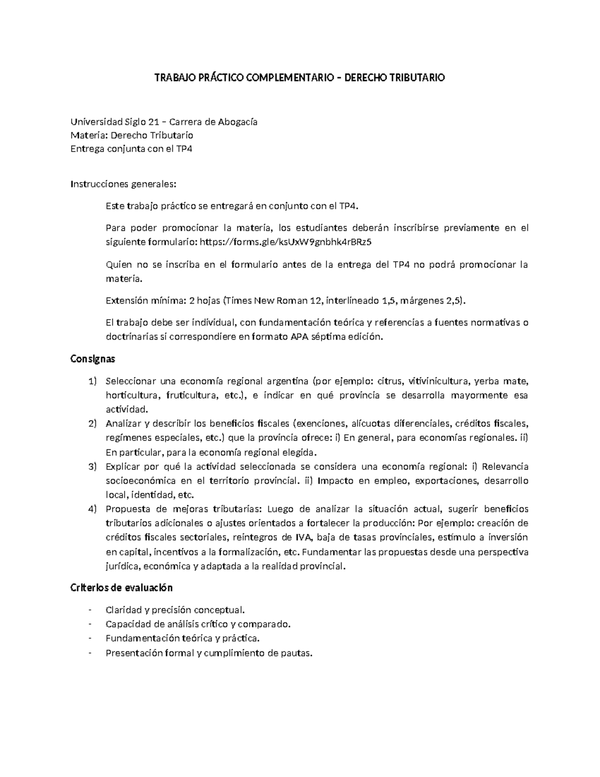 Trabajo Práctico Complementario - Derecho Tributario - TP4 - Studocu