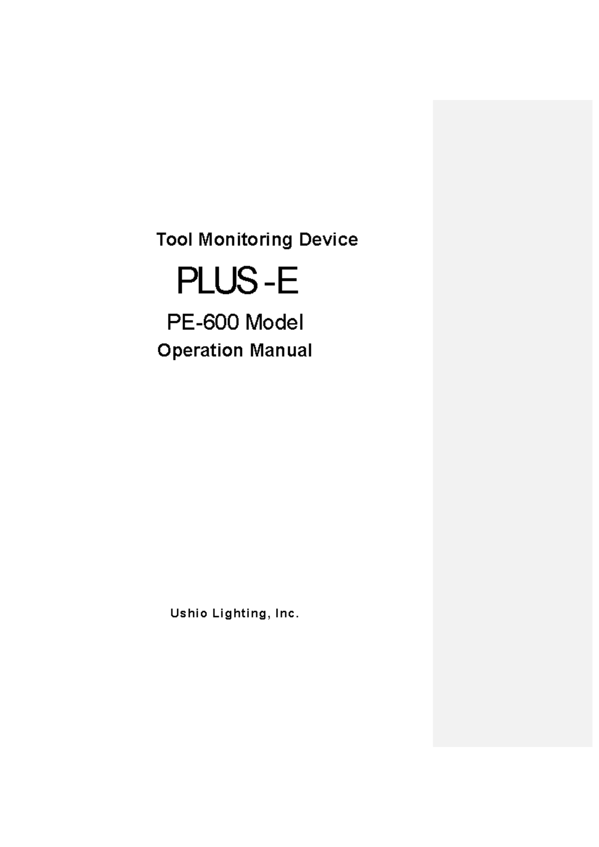 Ushio PE600 Tool Monitoring Device Operation Manual - Studocu