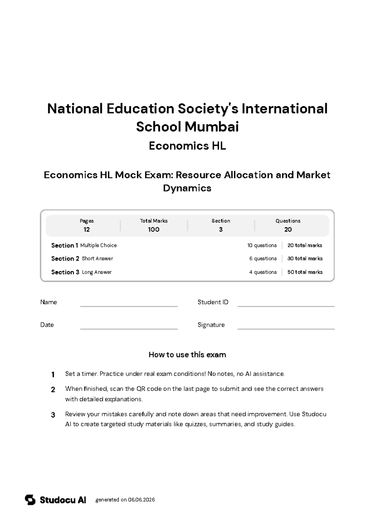 Economics HL Mock Exam: Resource Allocation & Market Dynamics - Studocu