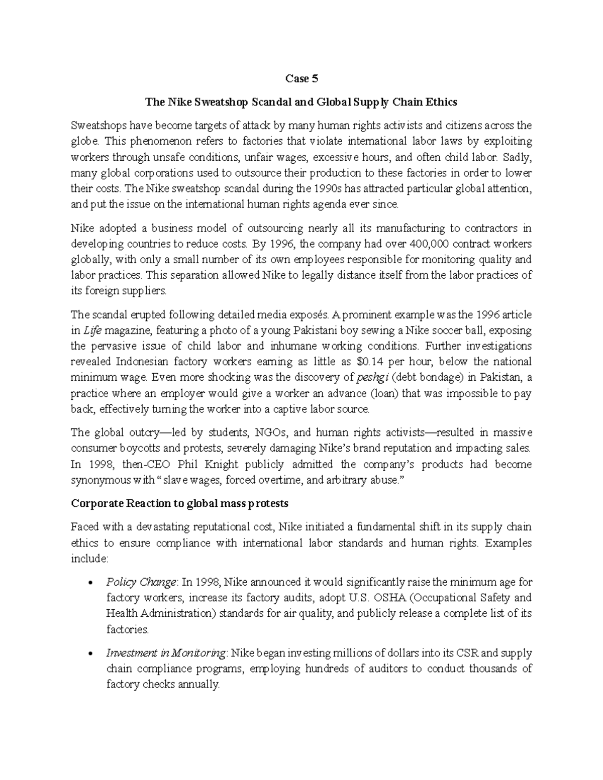 Case Study: The Nike Sweatshop Scandal & Global Supply Chain Ethics - Studocu