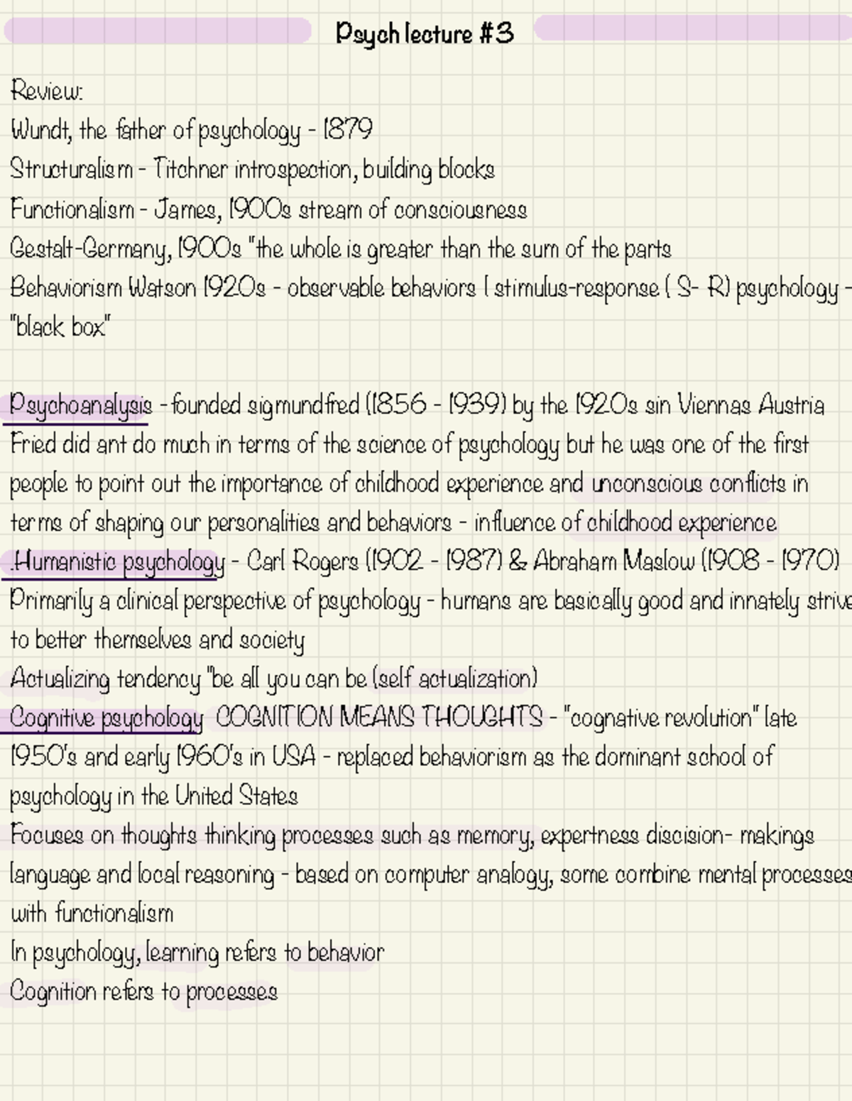 Psy 3 - Lecture Review of the History of Psychology - Studocu