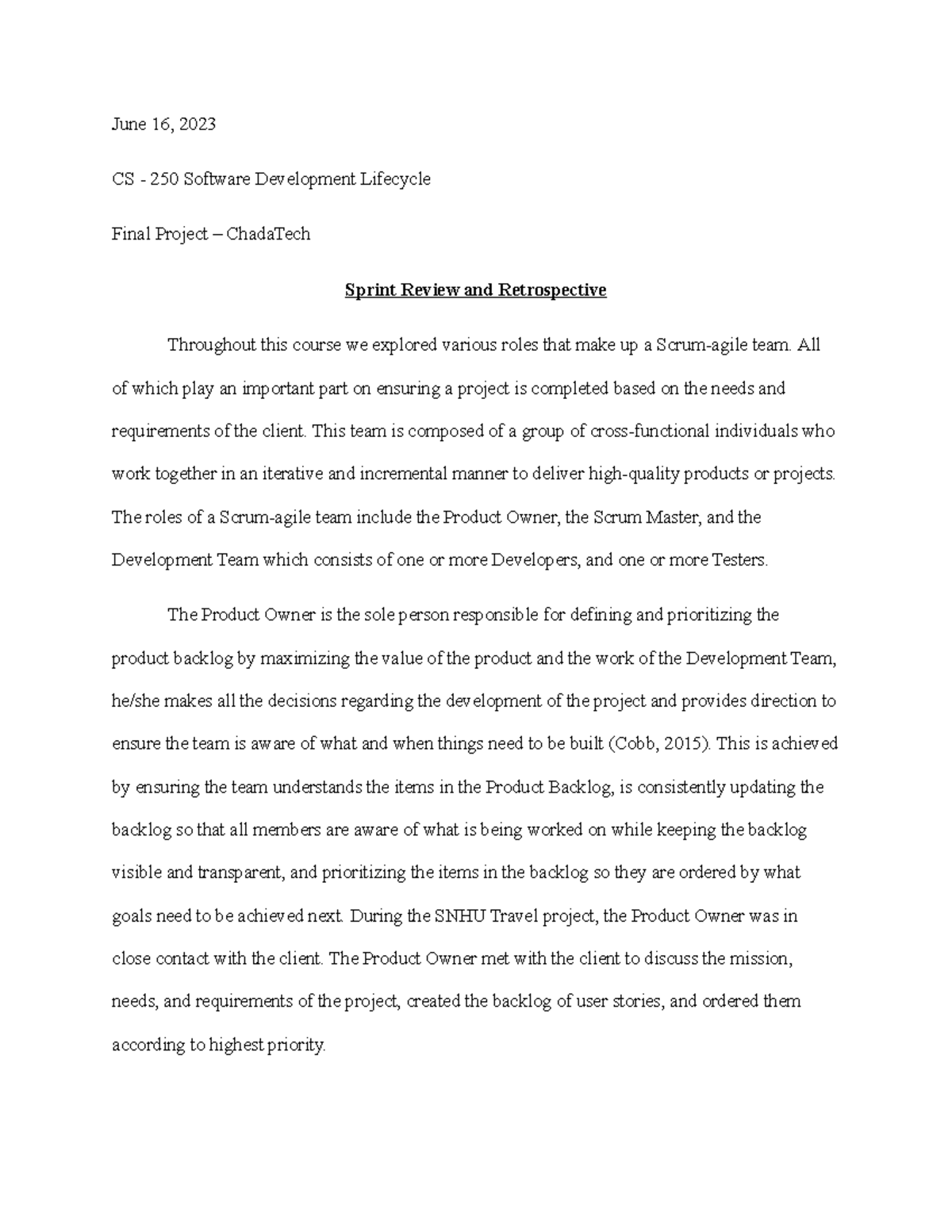 CS-250 Final Project: Insights on Scrum Agile Team Dynamics - Studocu