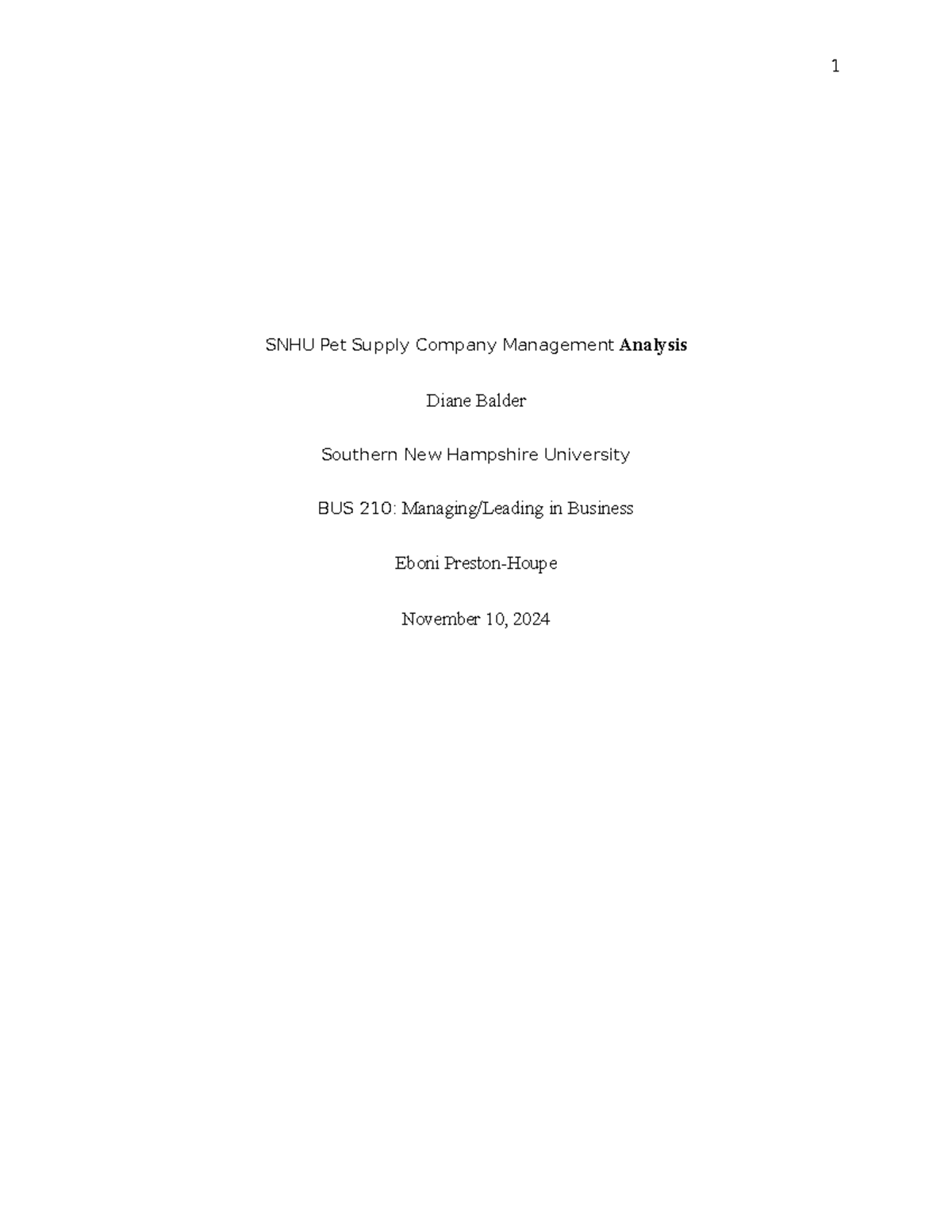 BUS 210 Module 2 Assignment - SNHU Pet Supply Company Management ...