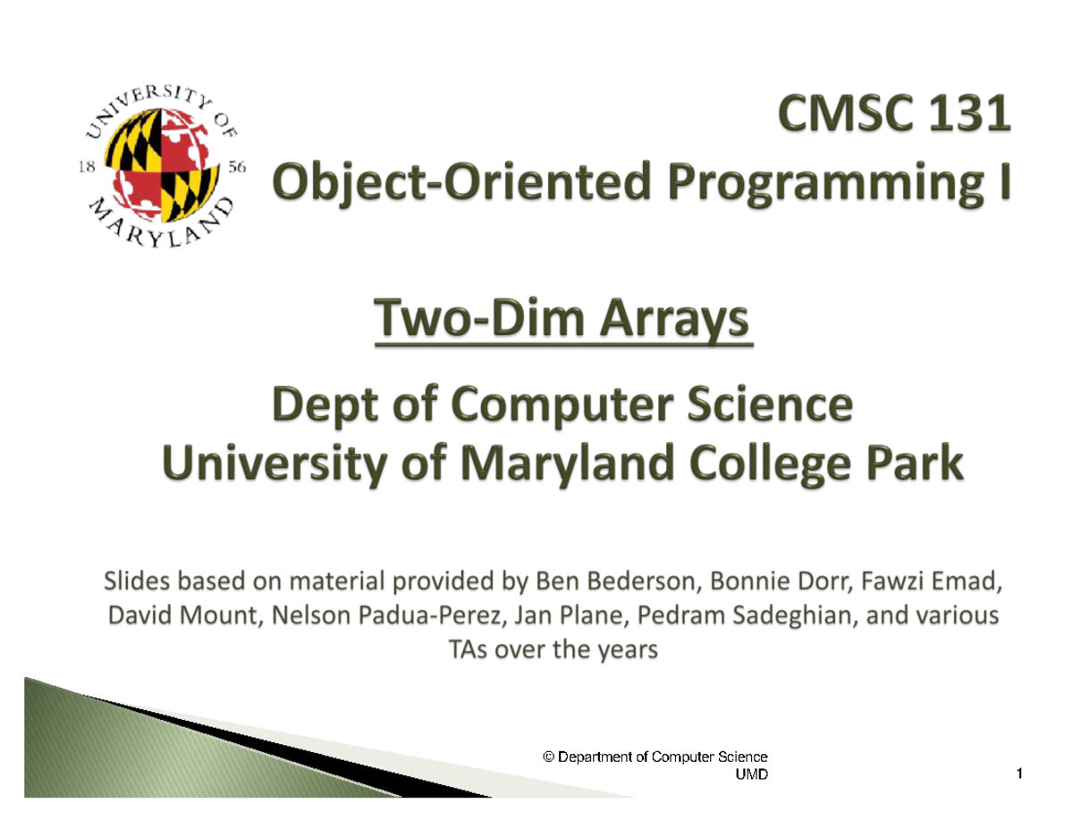 Two Dimensional Arrays - CS Department UMD Notes - Studocu