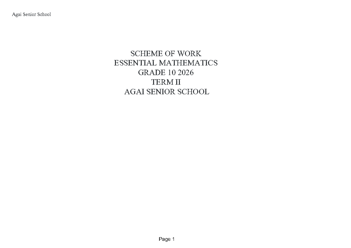 Essential Mathematics Grade 10 Term II Scheme of Work - Studocu