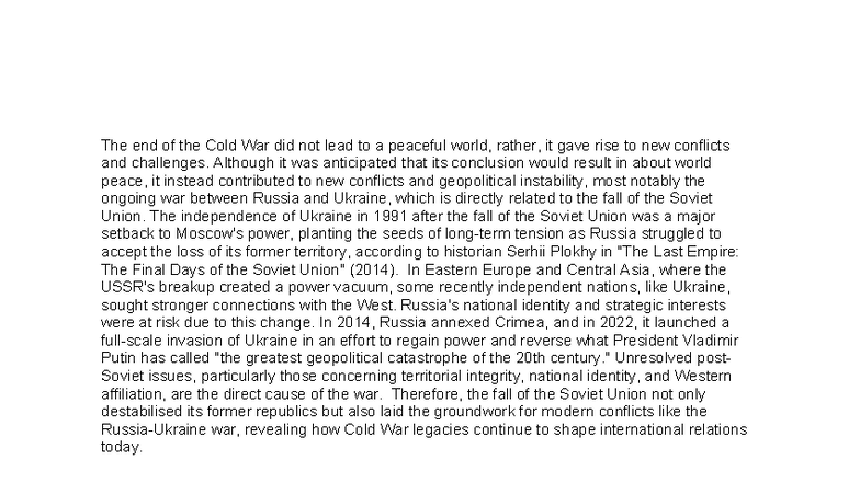 The Cold War's Legacy: Conflicts Post-Soviet Union - Studocu