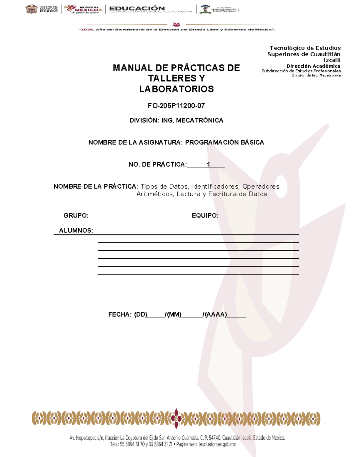 Manual de Prácticas de Programación Básica - Práctica 1 a 4 (ING ...
