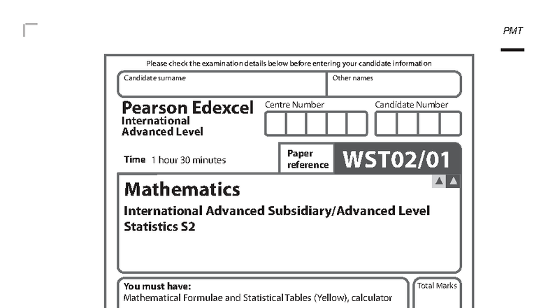 Mathematics IAL Statistics S2 June 2021 Past Exam Paper - Studocu