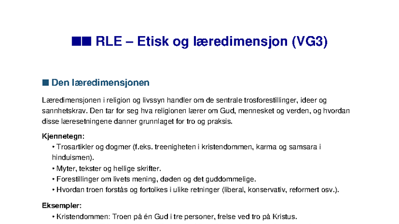 RLE Etisk og Læredimensjon VG3: Trosforestillinger og Etiske Valg - Studocu
