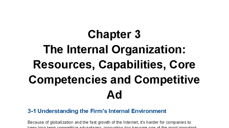 Chapter 3: The Internal Organization - Resources, Capabilities, and ...