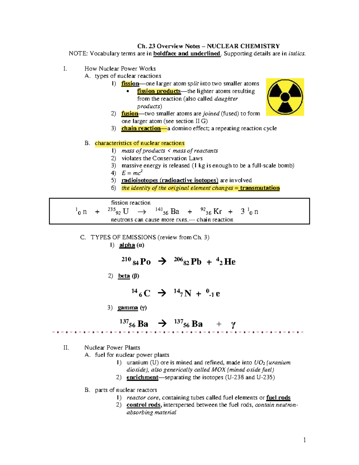 Chapter 23 Overview Notes on Nuclear Chemistry (Course Code: NUC) - Studocu