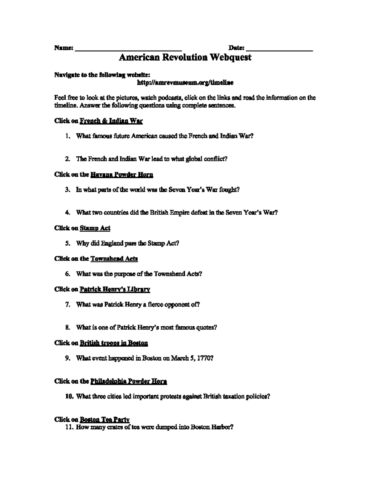 American Revolution Webquest Guide: Key Events and Figures - Studocu
