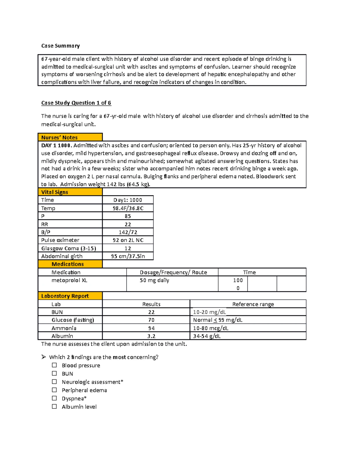 Liver-Failure case study answer key - Case Summary 67-year-old male ...
