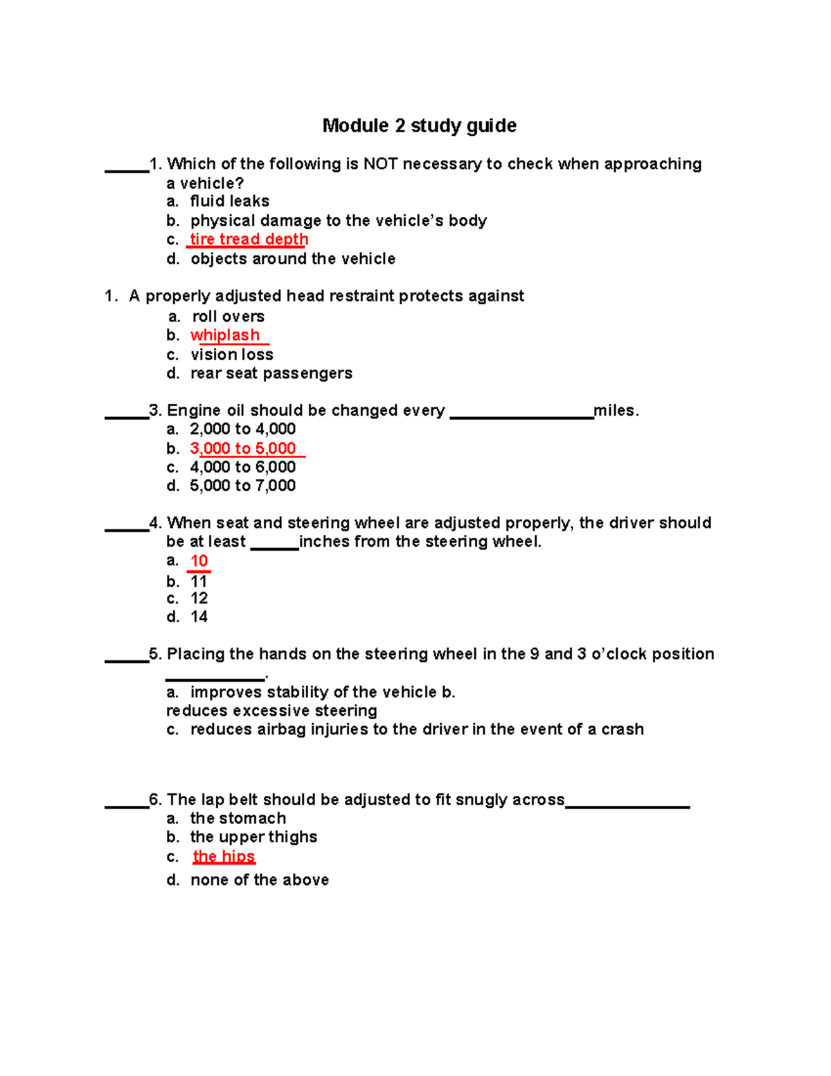 Module 2 Study Guide: Vehicle Safety & Maintenance Essentials - Studocu