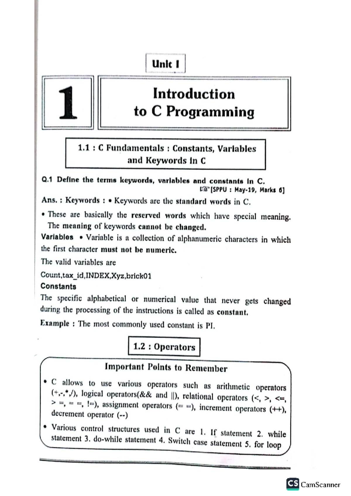 CS 101: Introduction to C Programming - Unit I Overview and Key ...