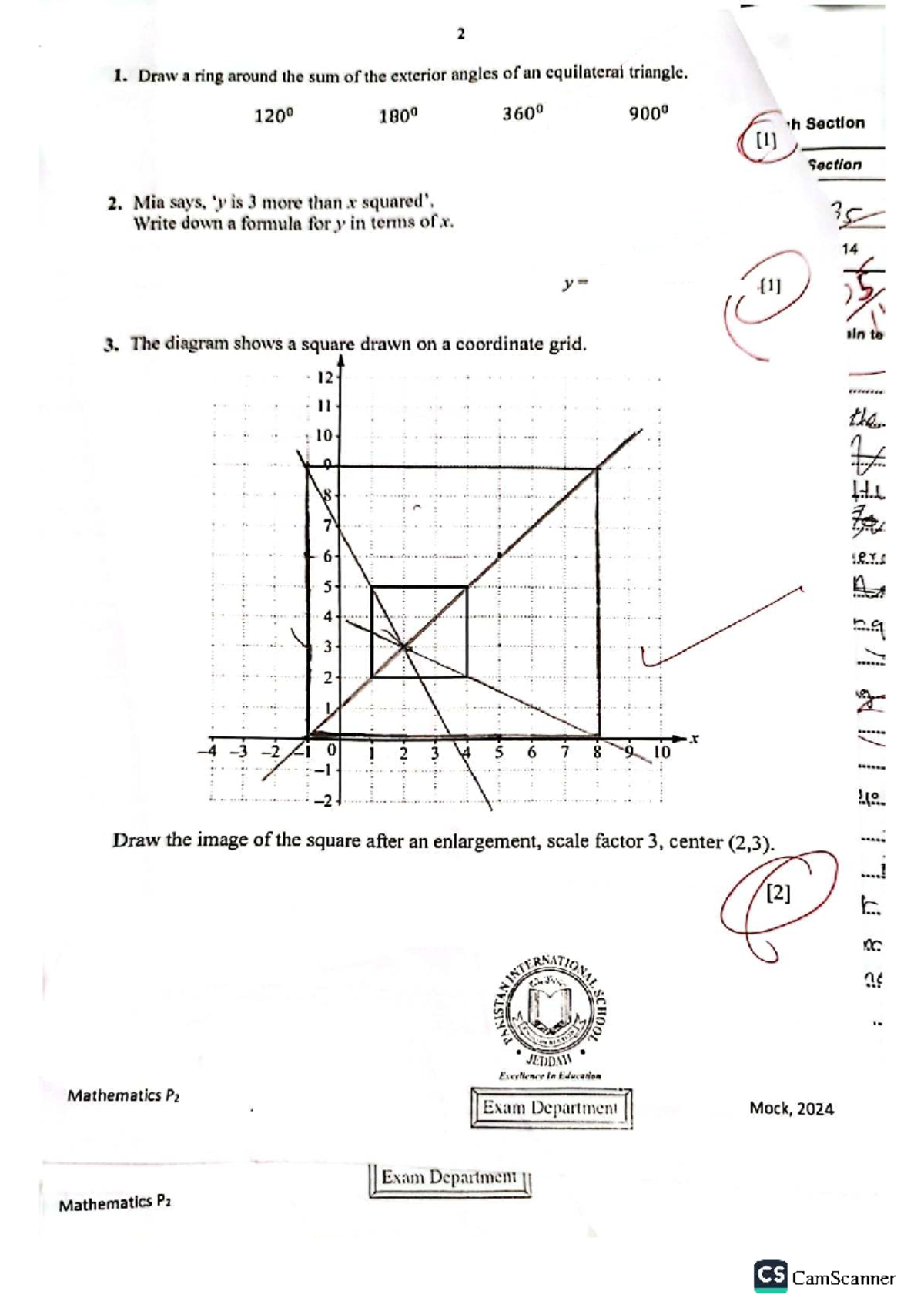 Y8 Math P2 mock Unsolved - 2 1. Draw a ring around the sum of the ...