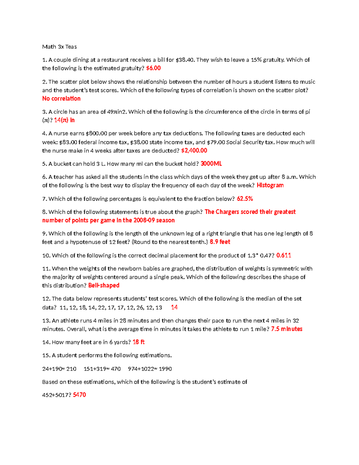 Math 3x Teas - Practice Questions for TEAS Test Preparation - Studocu