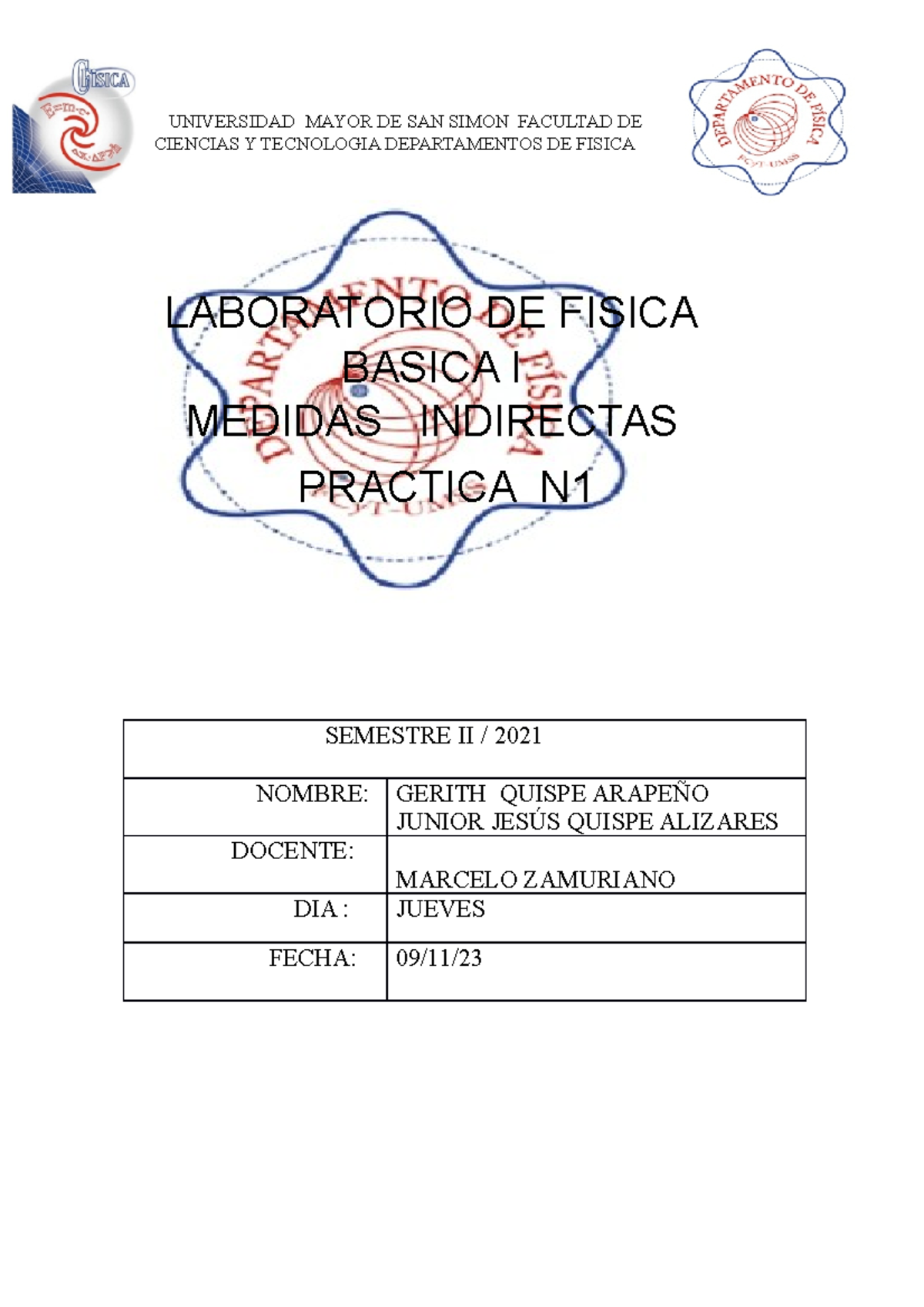 Medidas Indirectas en Física Básica I - Gerith-2 Lab Report - Studocu
