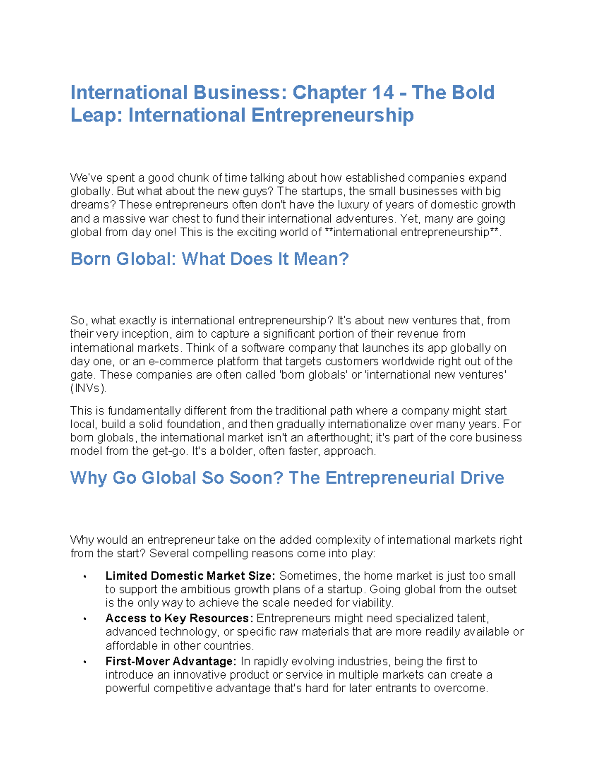 Global Business Basics (12): Chapter 14 - Born Global Startups - Studocu