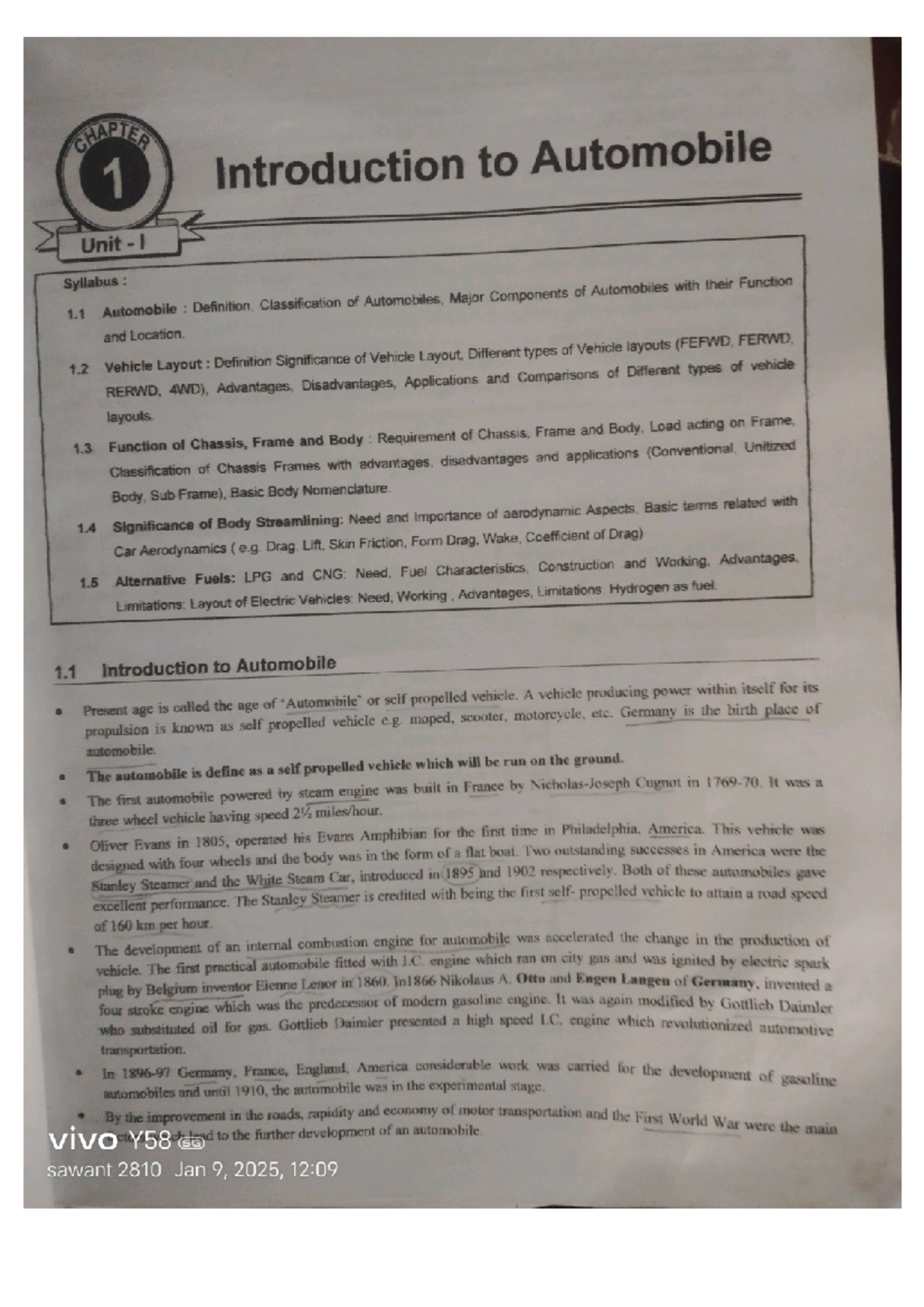 Automobile chapter no. 1 - CHAPTER 1 Introduction to Automobile Unit l ...