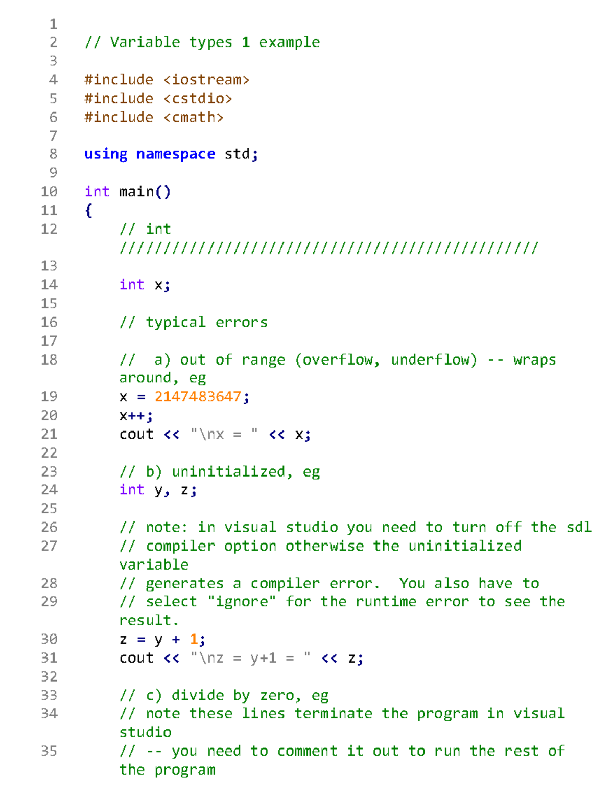 Lecture 2 Example 1: C++ Variable Types and Common Errors - Studocu