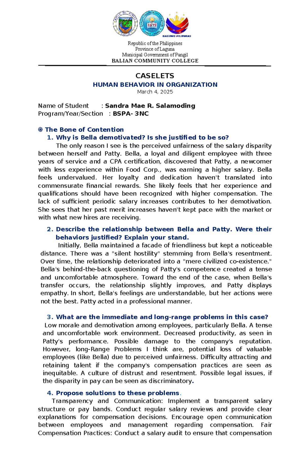 Caselets on Human Behavior in Organizations (SM-HBO) by Sandra Mae R. Salamoding - Studocu