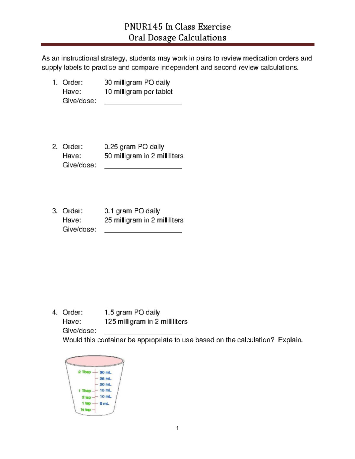 Oral Dosage Calculations for Weeks 9-10: Practice & Review - Studocu