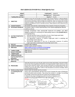 IV-Day 40 - plan - DAILY LESSON LOG OF M10SP-IVh-j-1 (Week Ten-Day Four ...