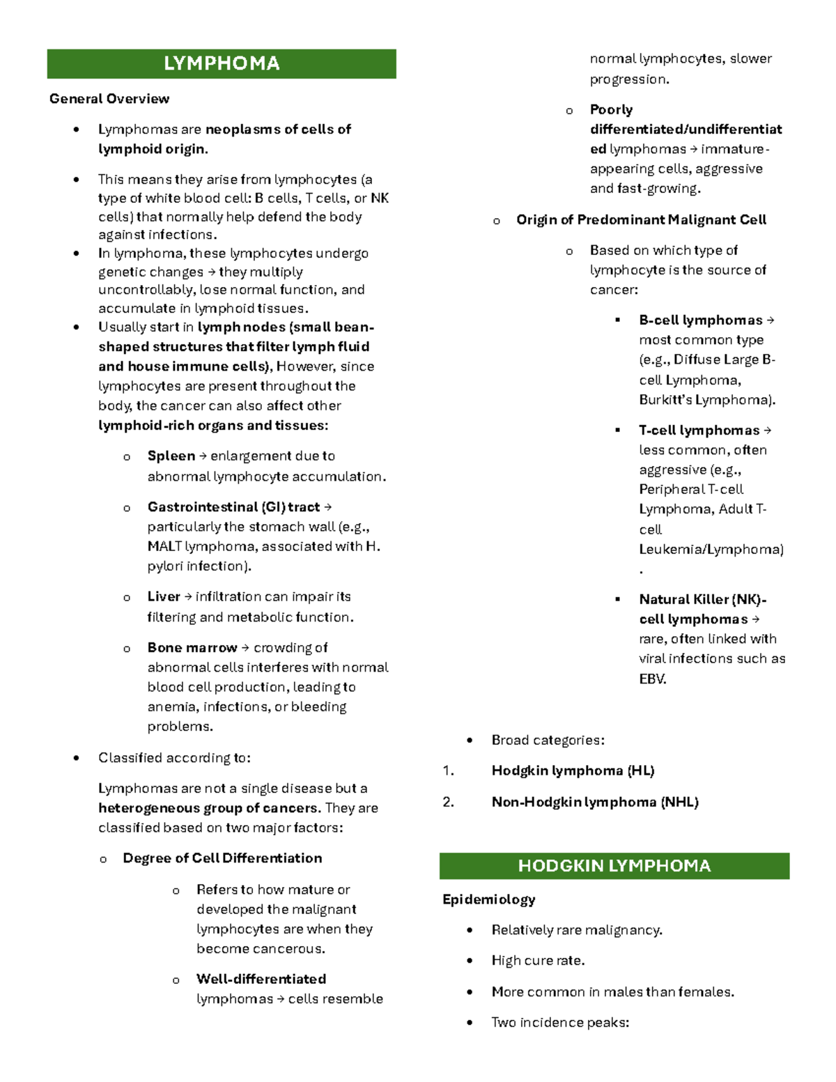 Lymphoma Overview: Types, Pathophysiology, and Management - Studocu