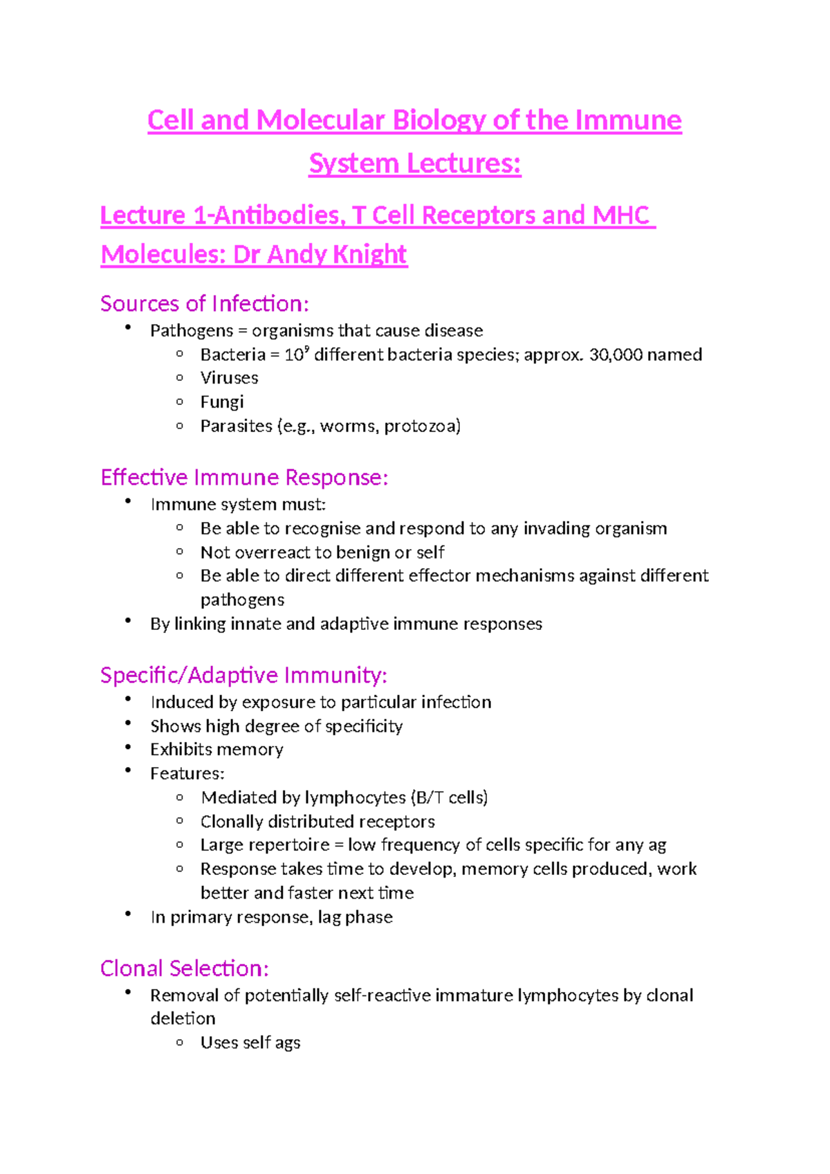 Immune System Lectures - Cell and Molecular Biology of the Immune ...