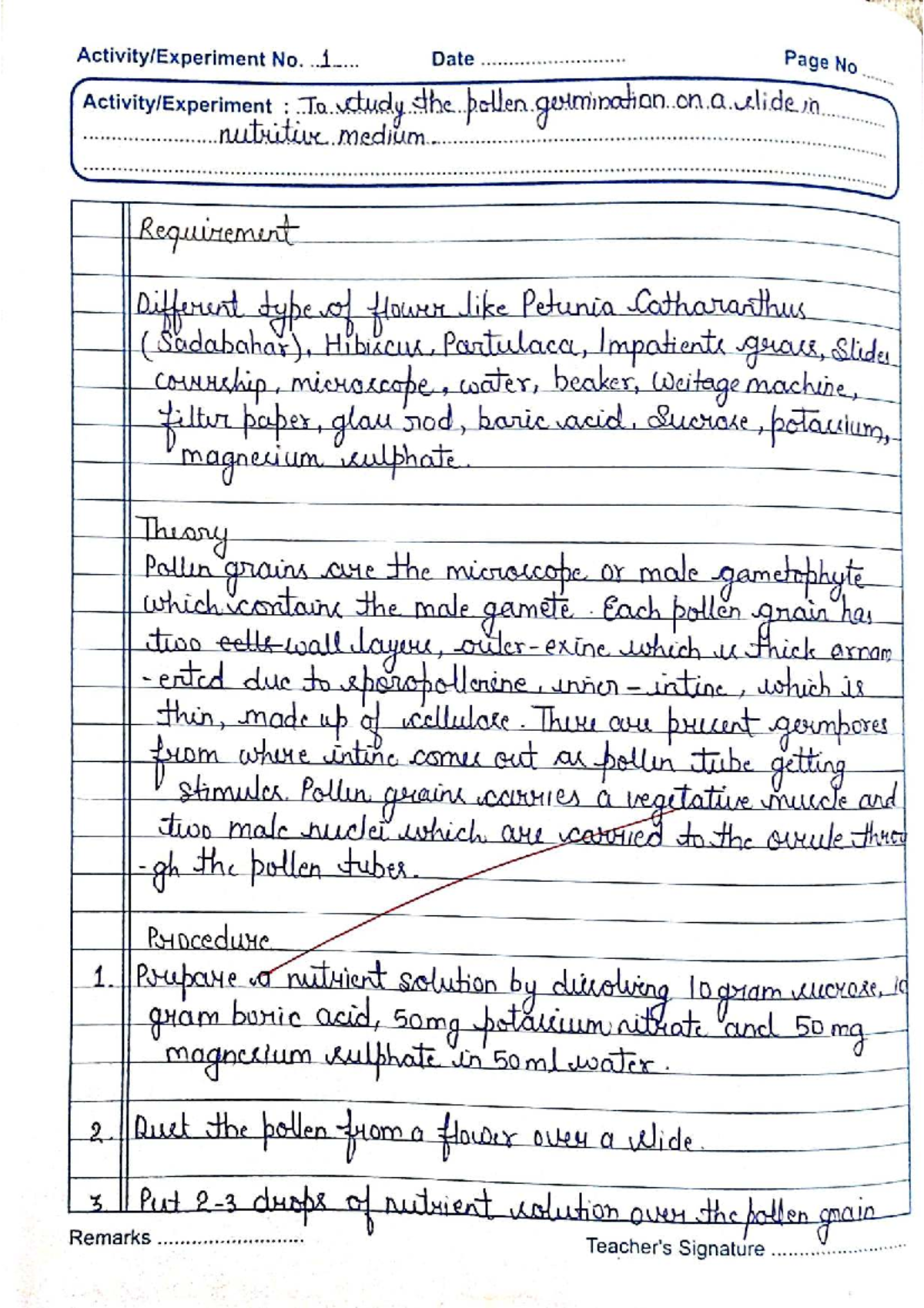 Experiment No. 1: Pollen Germination Study in Nutrient Medium - Studocu