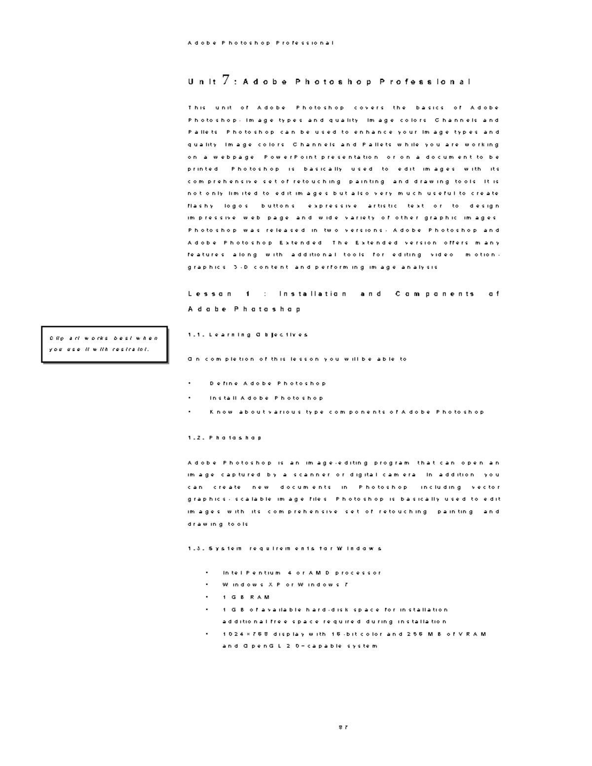 Adobe Photoshop Professional Unit 7: Image Types, Colors, and Tools ...
