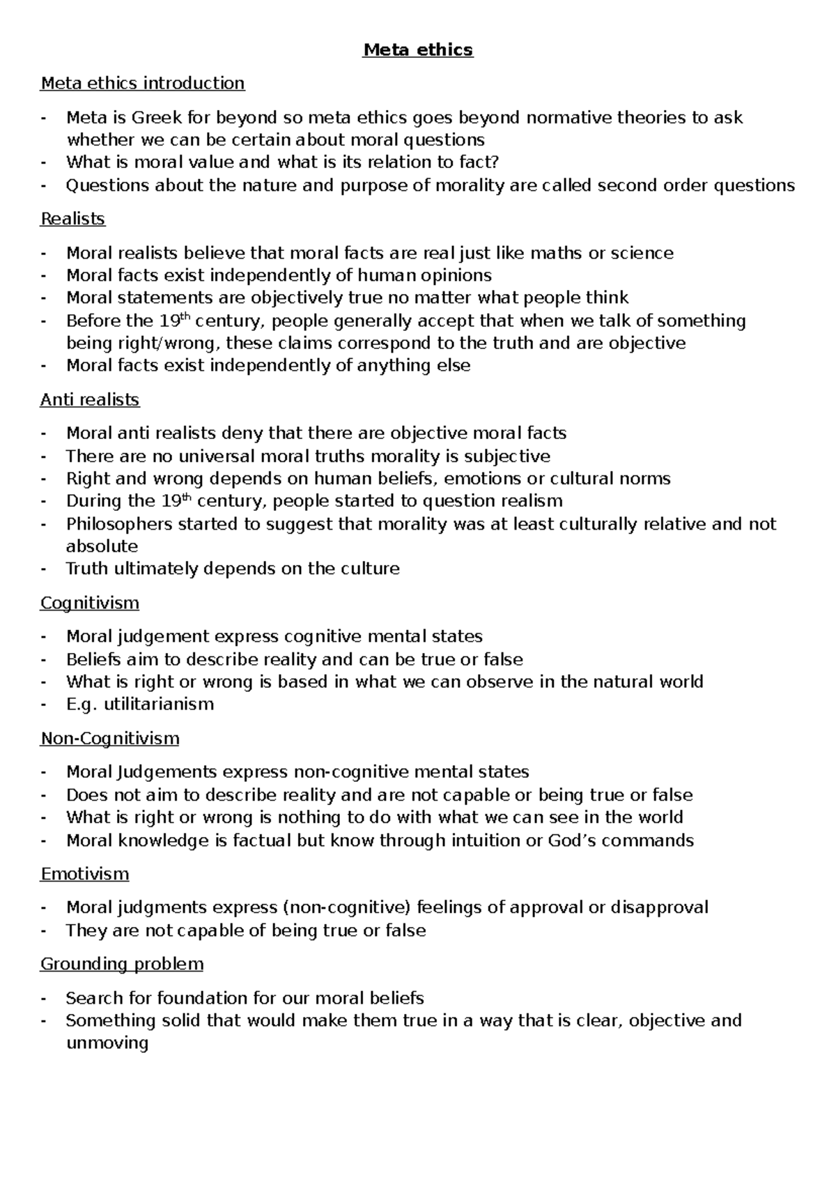 Meta Ethics Revision Notes (PHIL101) - Key Concepts & Theories - Studocu