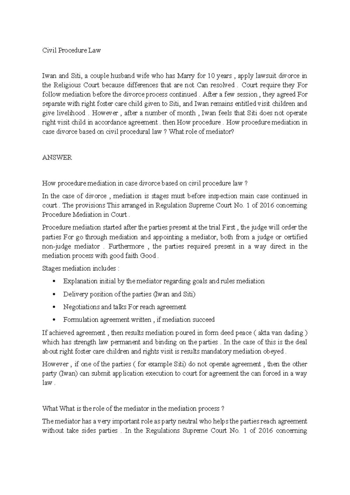 Mediation Procedures in Divorce Cases: Insights from Civil Procedure ...