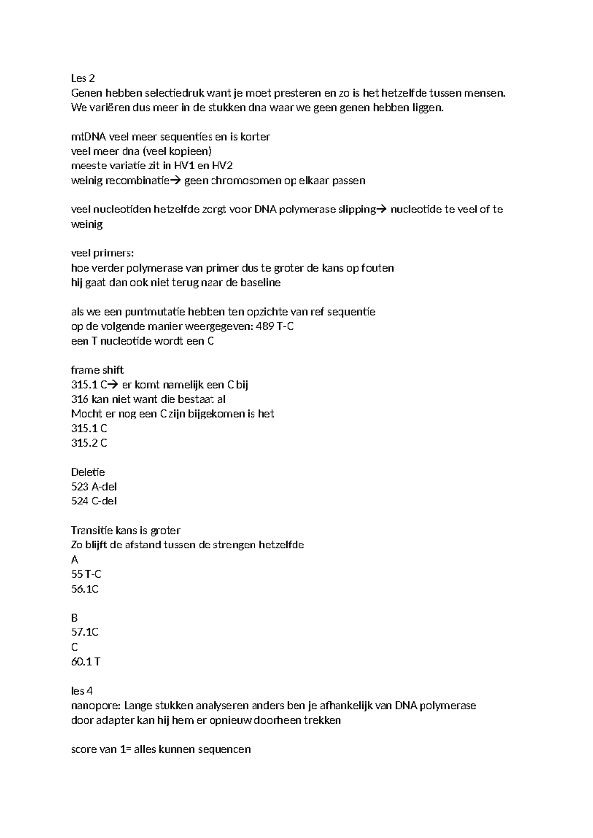 Aantekeningen DNA Sequencing Les 2 - Genetische Variatie en Mutaties ...