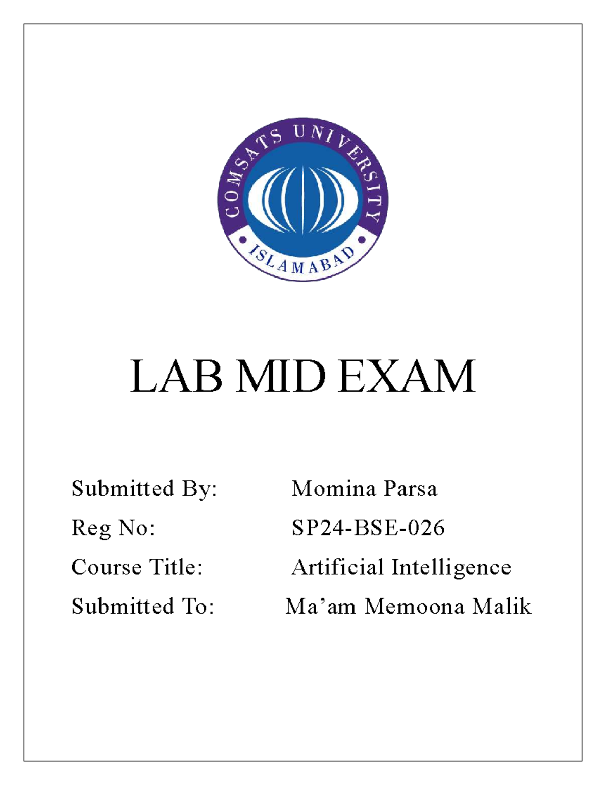LAB MID EXAM (sp24-bse-026) AI: Genetic Algorithm for Meal Planning - Studocu