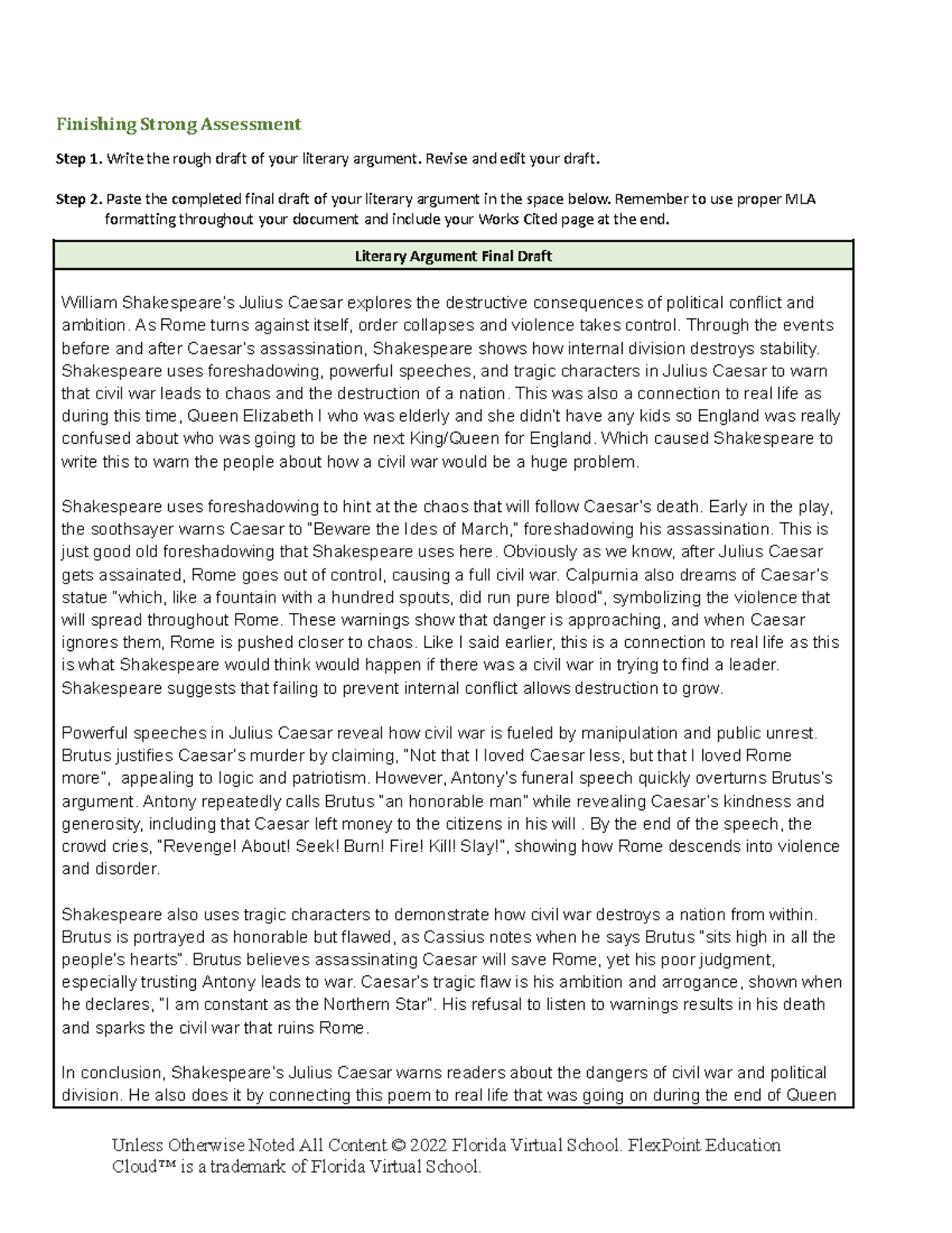 3.05 Literary Argument Final Draft: Analyzing Julius Caesar's Warnings ...