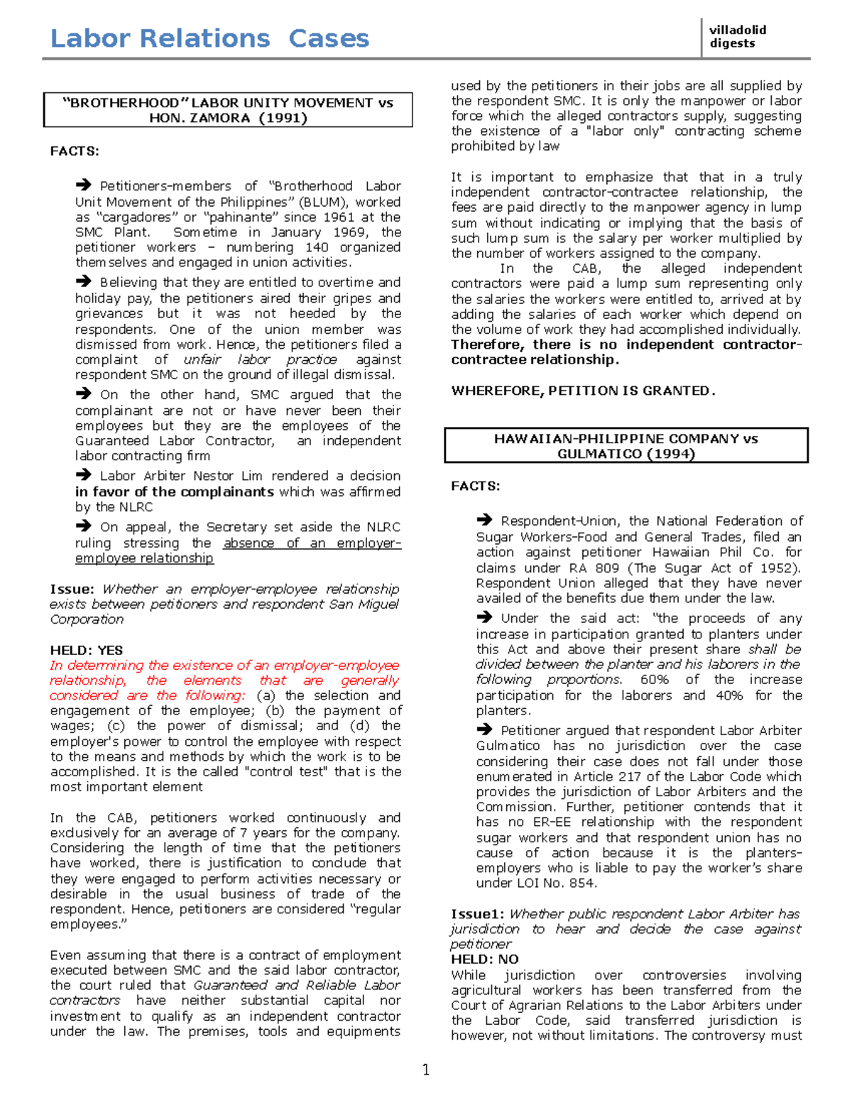 Pdfcoffee - Labor law digest - Labor Relations Cases digests ...