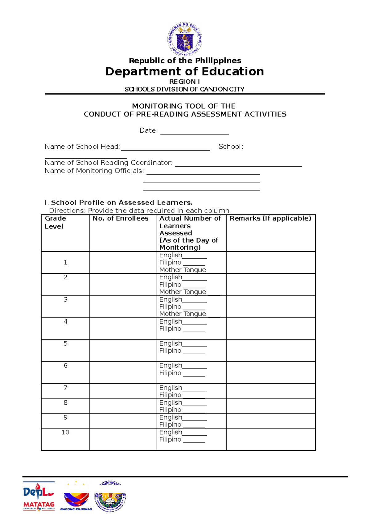 Pre-Reading-Assessment-Tool-v092023 - Republic of the Philippines ...