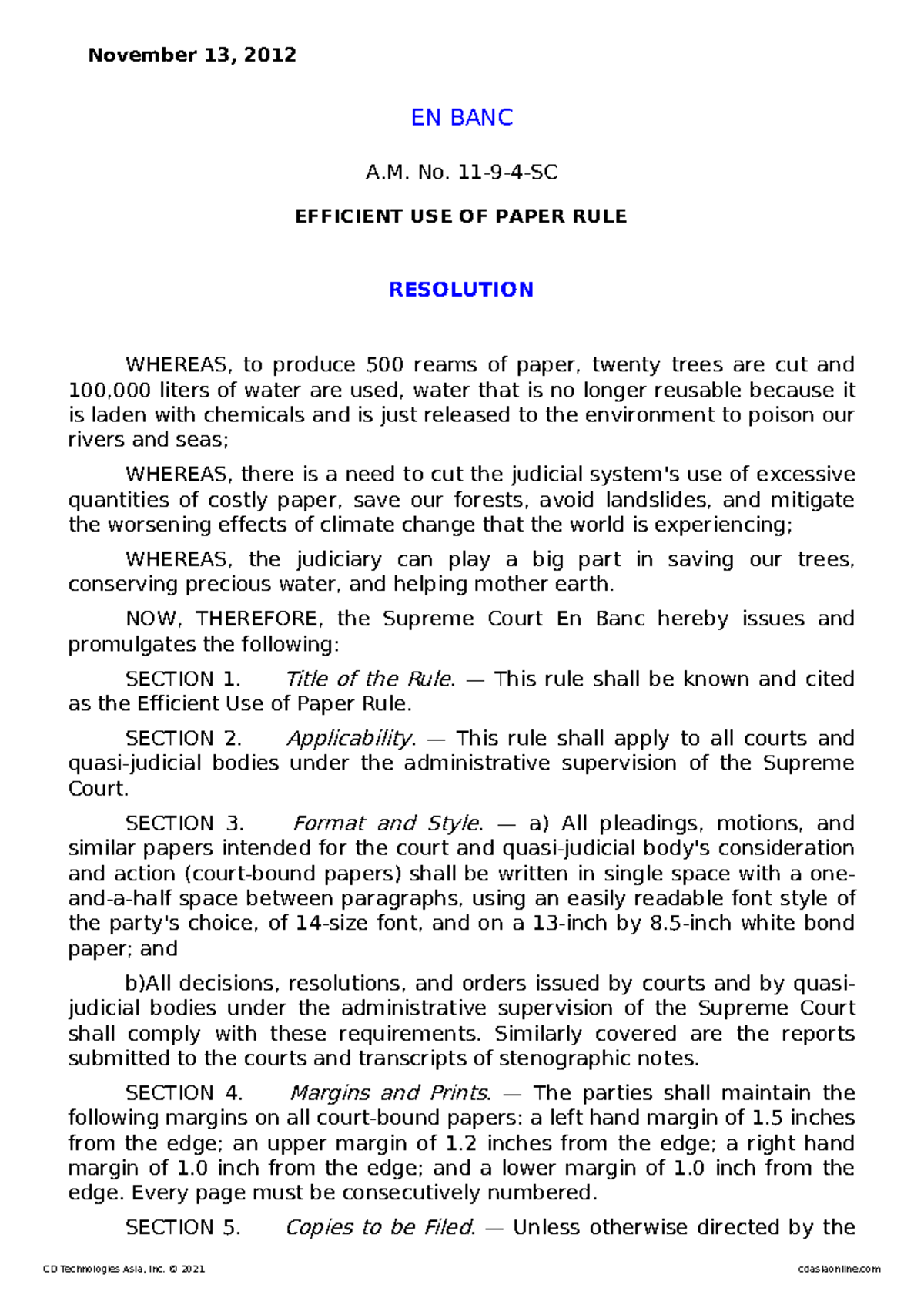Efficient Use of Paper Rule - Resolution from Supreme Court EN BANC ...