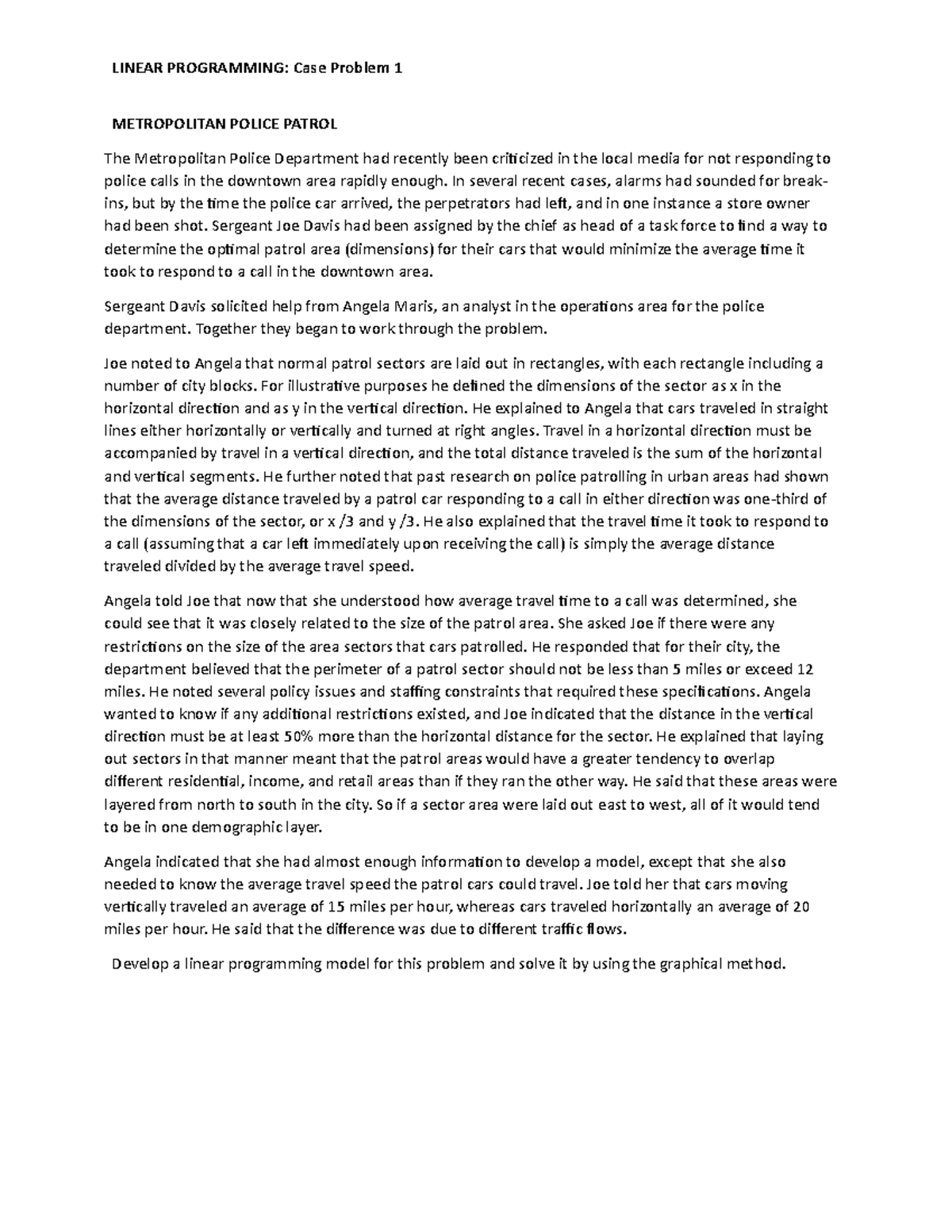 Linear Programming Case Study - Metropolitan Police Patrol Optimization ...