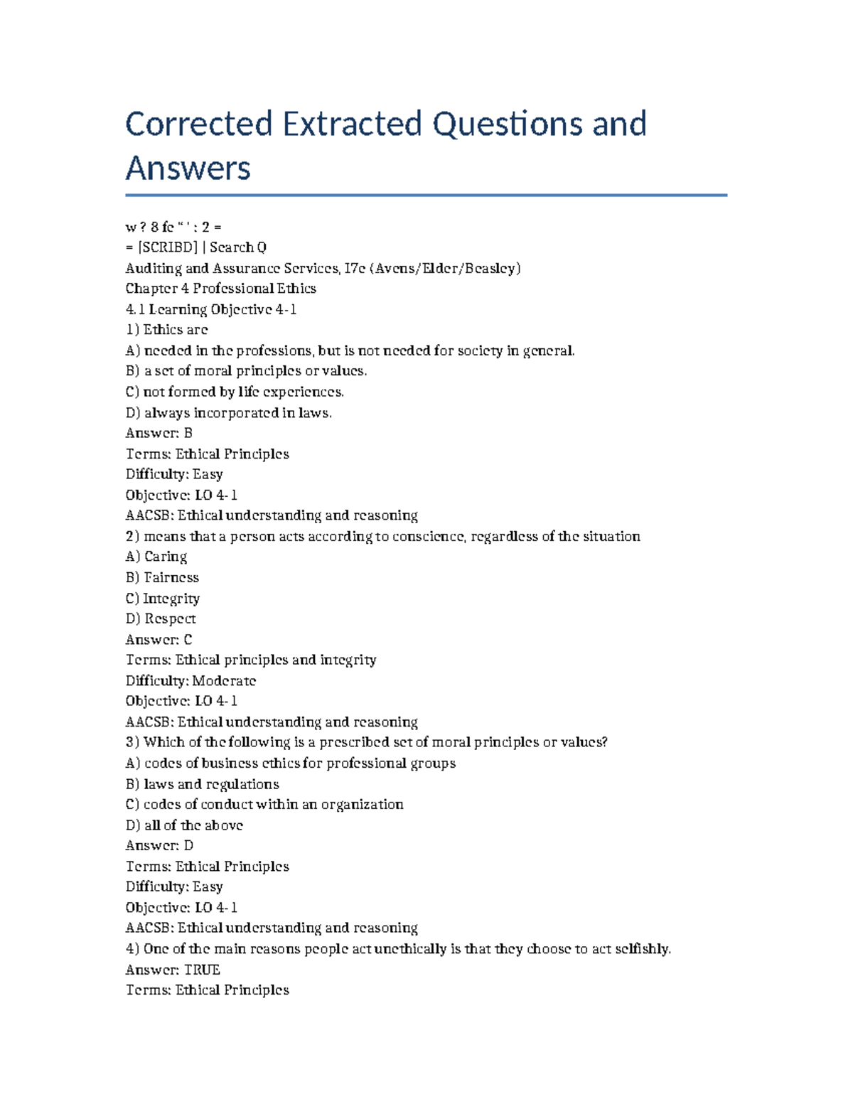 Corrected Extracted Q&A: Auditing & Assurance Services I7e - Chapter 4 ...
