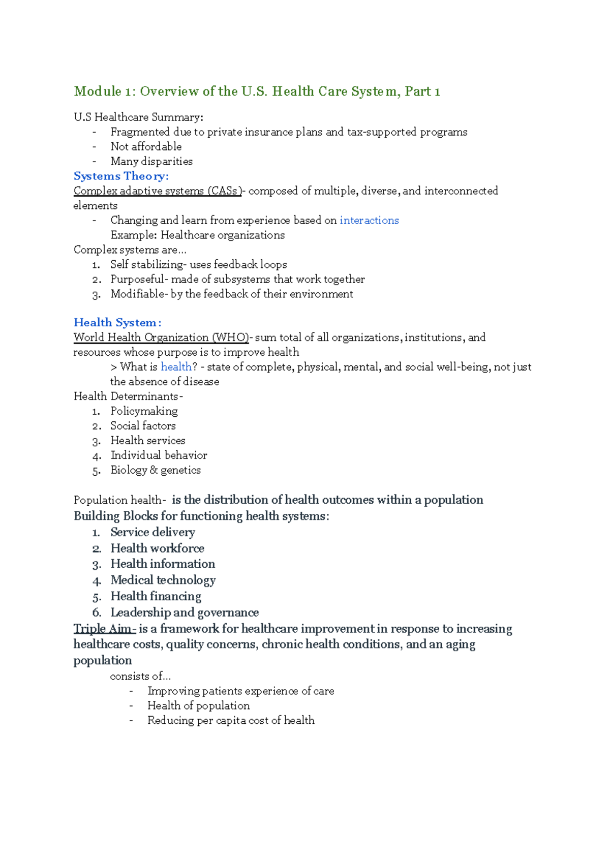 HSA 3111 Module 1: U.S. Health Care System Overview and Insights - Studocu