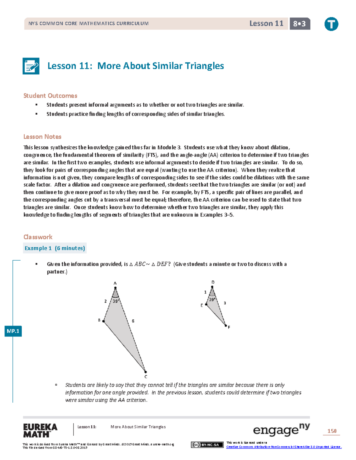 Math 8 M3 Topic B Lesson 11: Exploring Similar Triangles - Studocu