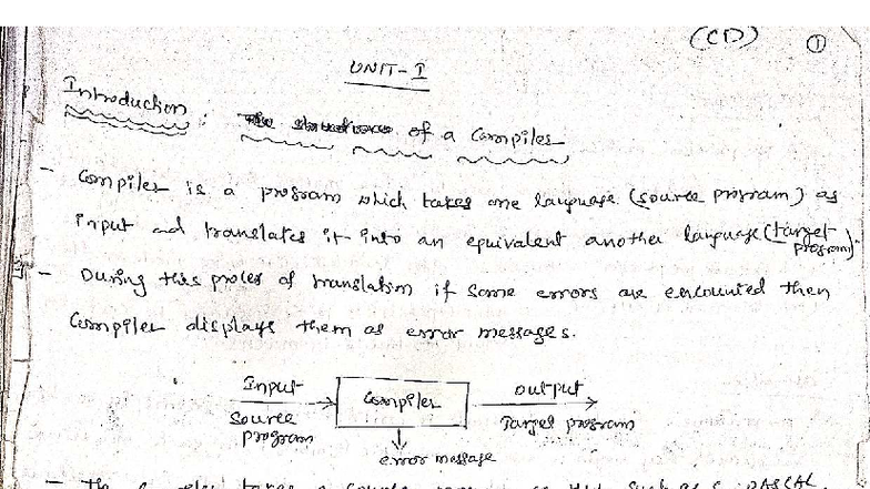 (CD) Unit 1: Introduction to Compiler Structure and Phases - Studocu
